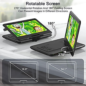 16.9" Portable DVD Player with 14.1" Large HD Screen, 4-6 Hours Rechargeable Battery, Car DVD Player,Regions Free,Dual Speakers, Support CD/DVD/SD Card/USB,[Not Support Blu-Ray]…