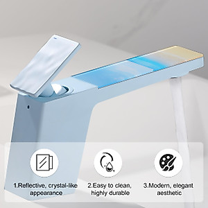 Bathroom Faucet for Sink 1 Hole,Blue Modern One-Handle Single Hole Bathroom Faucet,Brass Sink Vanity Faucets with Supply Hoses for RV Lavatory Restroom