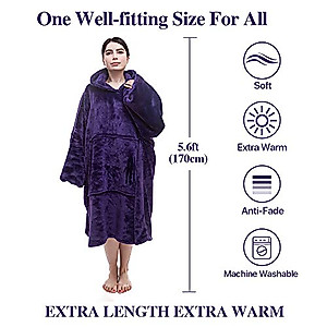 Miss Mila Wearable Blanket Hoodie,Extra Long & Warm Suggies for Women Men Adult,Pullover Hoodie Blanket with Sleeves and Giant Pocket,Medium Purple