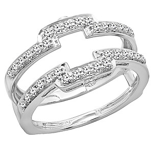 Dazzlingrock Collection 0.50 Carat (ctw) Round White Diamond Ladies Anniversary Wedding Enhancer Guard Double Band 1/2 CT, 14K White Gold, Size 6