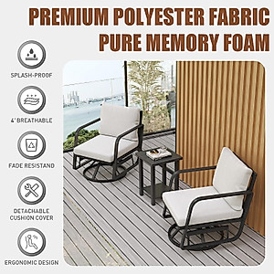 Patio Chairs Swivel Rocker Sets: 3Sets Aluminum Alloy Ensemble with 360° Swivel Rocking Chairs, Rust-Resistant Frame Cushions -Perfect for Backyard, Deck, Porch, and Balcony Decoration(2seat+1table)