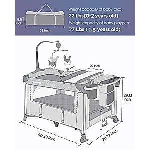ADOVEL Baby Bassinet Bedside Crib, Pack and Play with Mattress, Diaper Changer and Playards from Newborn to Toddles