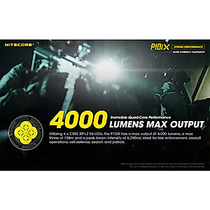 Nitecore P10iX Tactical Flashlight Floodlight, 4000 Lumen LED USB-C Rechargeable Super Bright Compact with LumenTac Organizer