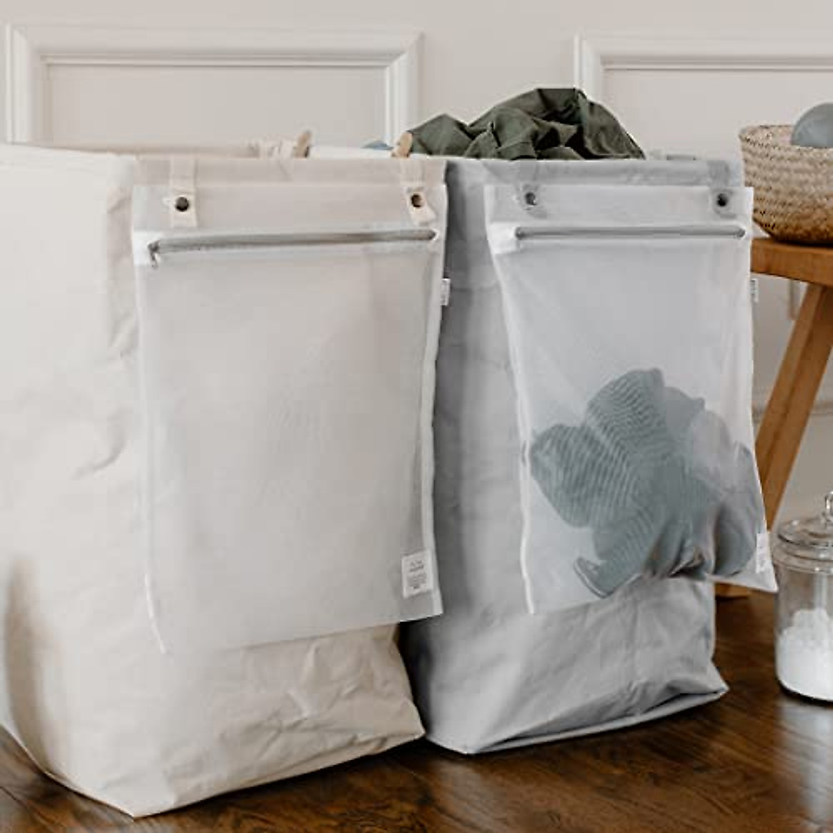 Full Circle Loads of Fun Collapsible Hamper – Laundry Basket for Dirty Clothes & Towels– Tall Standing Organic Cotton Laundry Bag with Long Handles - Ideal for Bathroom, Bedroom or Kids’ Room, Natural