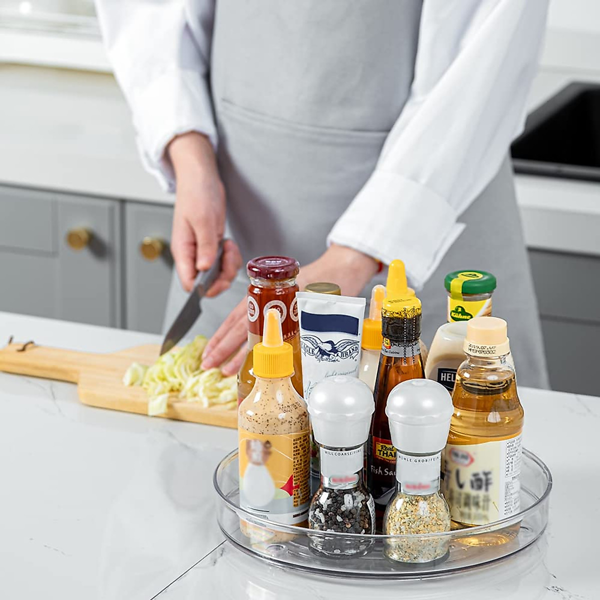 CXRYLZ 2 Pack 10.6 inch Lazy Susan Cabinet Organizer, PET Rotating Storage Rack, Spice Organizer Storage Cabinet, Plastic Lazy Susan Turntable for Fridge Pantry Kitchen Bathroom Bedroom