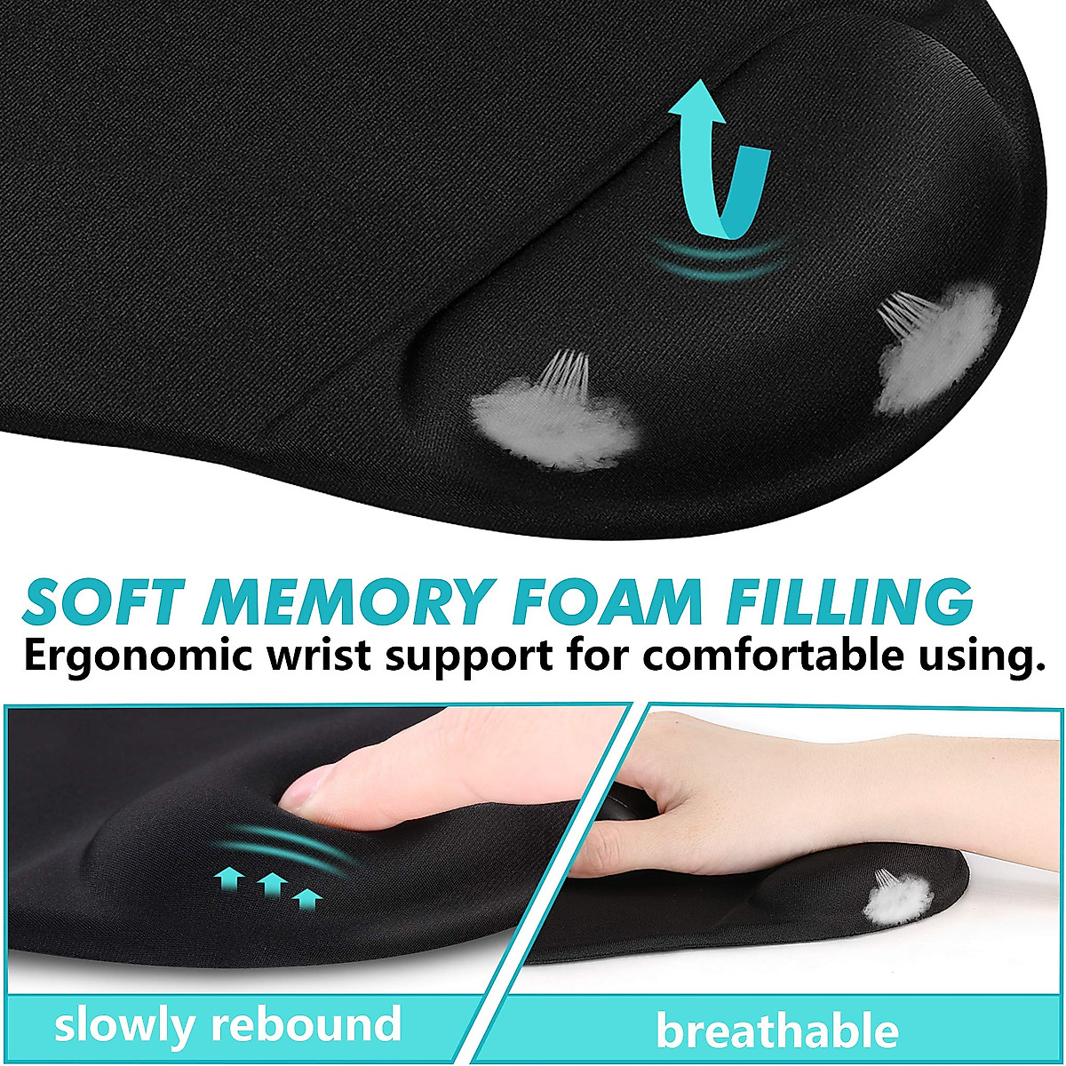 Ergonomic Mouse Pad 3 Pack with Wrist Rest Support, Round Gaming Mousepad with Smooth Surface & Non-Slip Rubber Base for Computer, Laptop, Office, Comfortable Memory Foam for Wrist Cushion