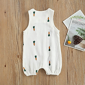 Newborn Baby Fashion Sleeveless Cactus Print Romper for Kids Children Boys Girls Pajamas Cotton One-Piece Suit (Carrot, 12-18M)