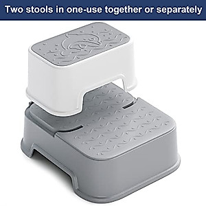 2 Step Stool for Kids (2 Packs),Double up Step Stool for Bathroom,Potty Training,Toilet Stool, Slip Resistant,Two Step Stool for Sink(Grey)
