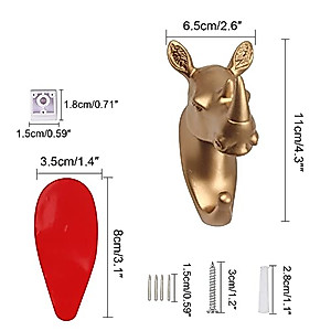 bouti1583 Single Rhino Head Wall Hanger Coat Hat Hook Animal Shaped Decorative Gift Gold