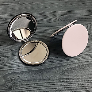 Zcooooool Makeup Mirror, 6.7 cm Round Folding Mirror, Professional Double-Sided Makeup Mirror (one Side Enlarged, The Other Side Normal) PU Surface Mirror