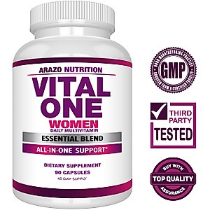 Arazo Nutrition Vital One Multivitamin for Women - Daily Wholefood Supplement - 90 Vegan Capsules