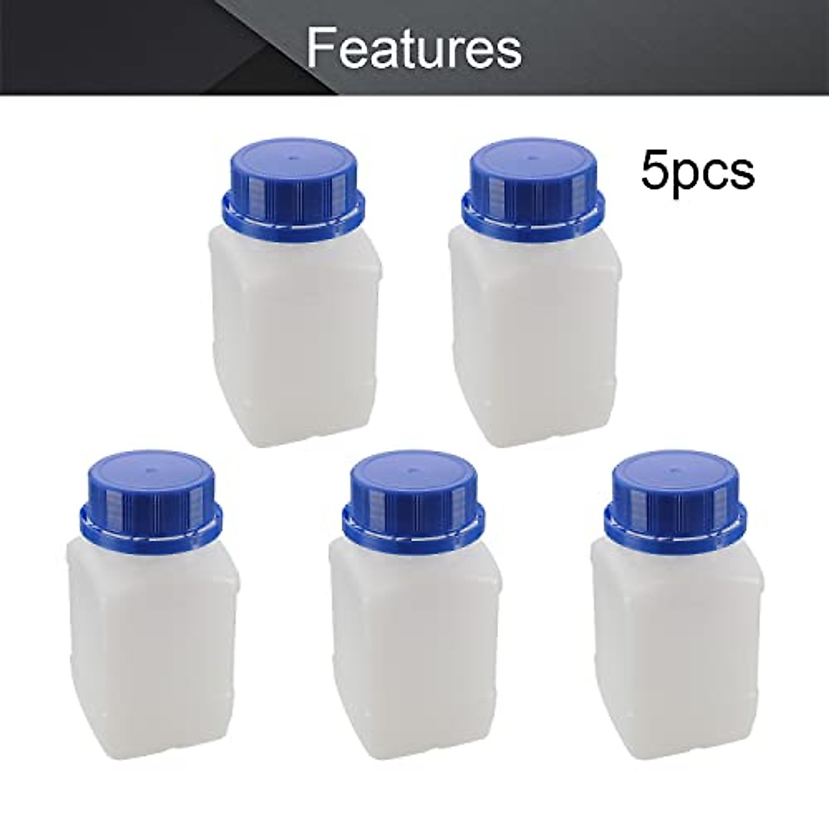 Othmro 5pcs Plastic Lab Chemical Reagent Bottles, 250ml/8.5oz Wide Mouth Liquid/Solid Square Sample Storage Container Sealing Bottles with Anti-theft Cap Blue