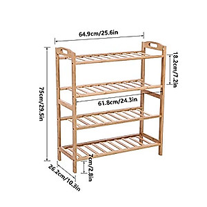 KKTONER Bamboo Wood Shoe Rack with Handle 4 Tier 12 Pairs Shoe Shelf Storage Organizer Free Standing Natural Color