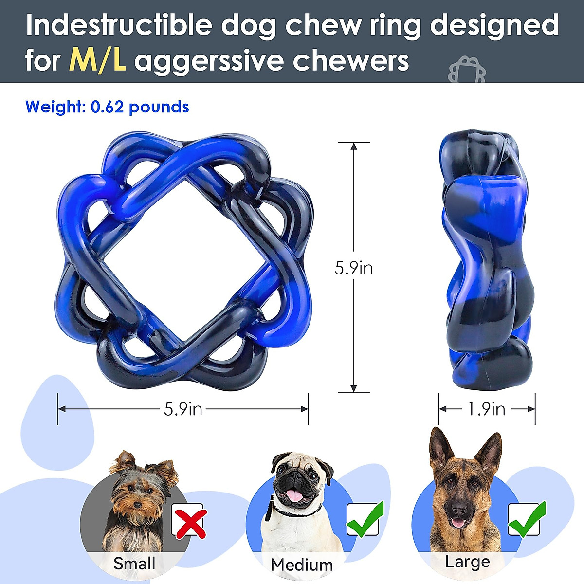 DAOZIJI Durable Dog Chew Toys Ring for Aggressive Chewers, Tough Dog Toys for Aggressive Chewers Small Medium Large Breed, Interactive Dog Ring Toys for Boredom,Super Chewer Dog Toys Chew to Keep Busy