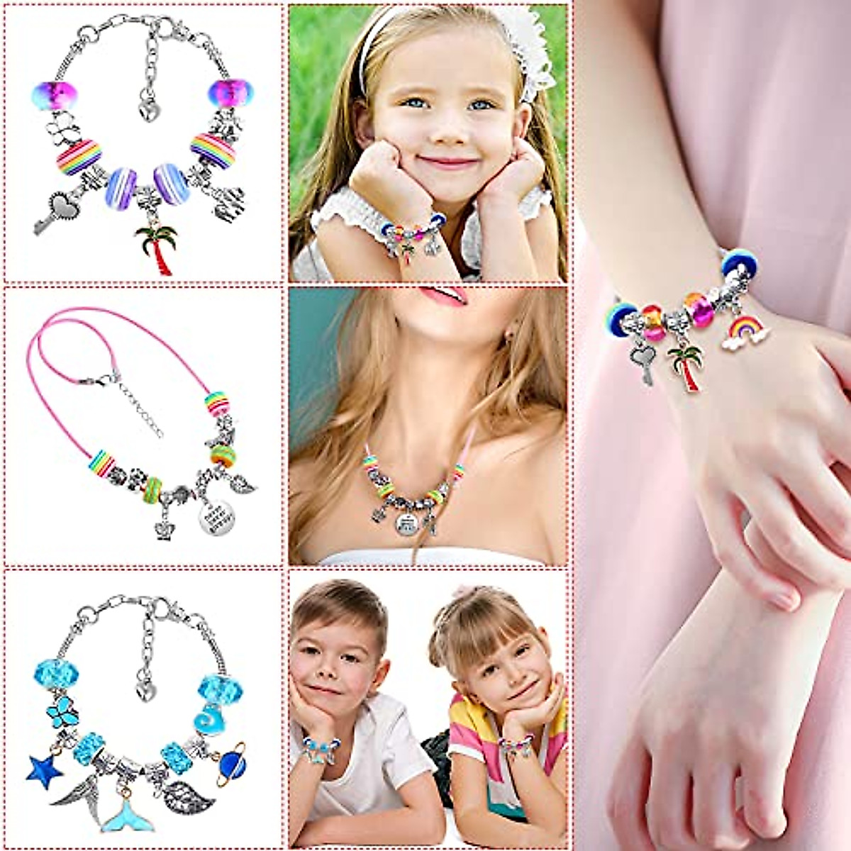 DIY Bracelet Making Kit for Girls, Thrilez 97Pcs Charm Bracelets Kit with Beads, Pendant Charms, Bracelets and Necklace String for Bracelets Craft & Necklace Making, Gift Idea for Teen Girls