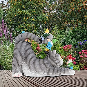 Ovewios Garden Gnome Statue Outdoor Decor - Cat Garden Gnome Statues Yard Art for Home Indoor Outdoor Patio Lawn Cat Gifts