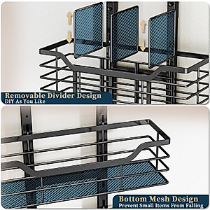 Consmest 6-Tier Hair Tool Organizer - Hair Dryer Holder Over The Door/Wall Mounted DIY Adjustable Shelf Bathroom Hair Styling Tool Organizer with Hook for Curling Iron/Blow Dryer/Straightener Black