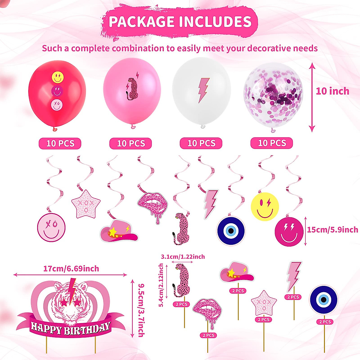 114 Pcs Preppy Birthday Decorations, Preppy Party Decorations, Preeppy Happy Birthday Banner, Preppy Balloons, Cute Preppy Stickers Hanging Swirls Cupcake Toppers Sparkling Fringe Curtain