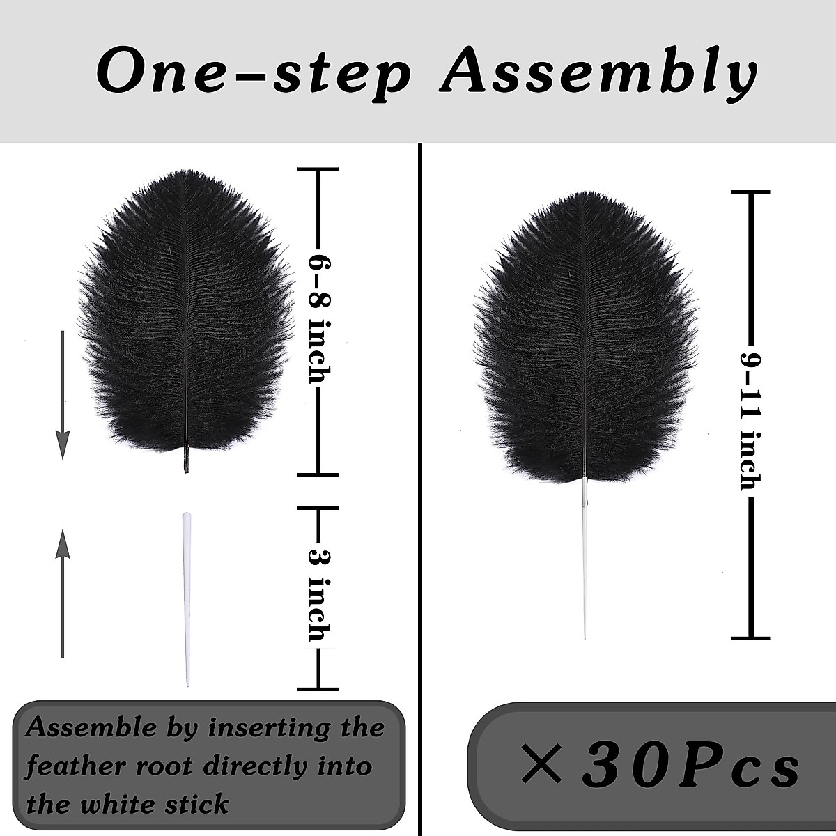 SOGUGOM Black Craft Ostrich Feathers - 30PCS 6-8 inch Ostrich Feathers Kit for Centerpieces, Kindergarten Crafts, Dream Catchers and DIY Projects(Black)