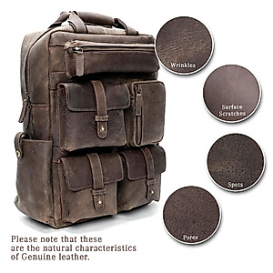 LUXEORIA Genuine Leather Travel Backpack for Women & Men, School Backpack for Boys & Girls, Handmade Retro Style Large Backpack, Laptop Backpack for Office | (17"X14"X6" - Retro - Hunter Brown)