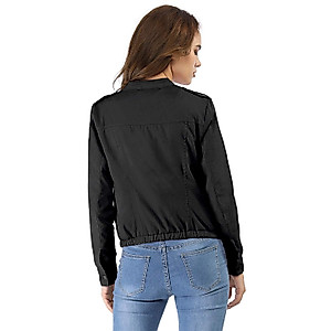 Allegra K Women's Lightweight Classic Casual Stand Collar Pocket Short Biker Moto Jacket Small Black