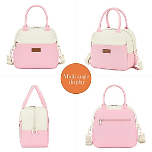 Generic HOPROSE Lunch Bags for Women Men Adults, Insulated Leakproof Lunch Box Large Capacity Lunch Tote Bag, Reusable Cooler Lunch Container for Work/Picnic/Camping (Pink with White), #1801