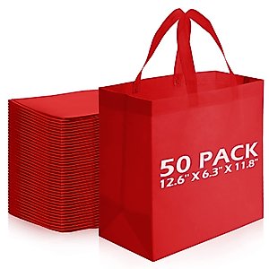 Reginary 50 Pieces Reusable Totes Bag Bulk Shopping Bags Non Woven Grocery handbag with Handles Foldable for Boutiques(Red)