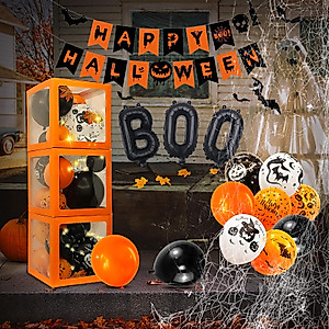 128 Pcs ​Halloween Party Decorations, Halloween Party Supplies - Halloween Balloon boxes, String Light, "HAPPY HALLOWEEN" Banner, "BOO" Banner, Multi Balloons, Bat Decor, Spider Wed