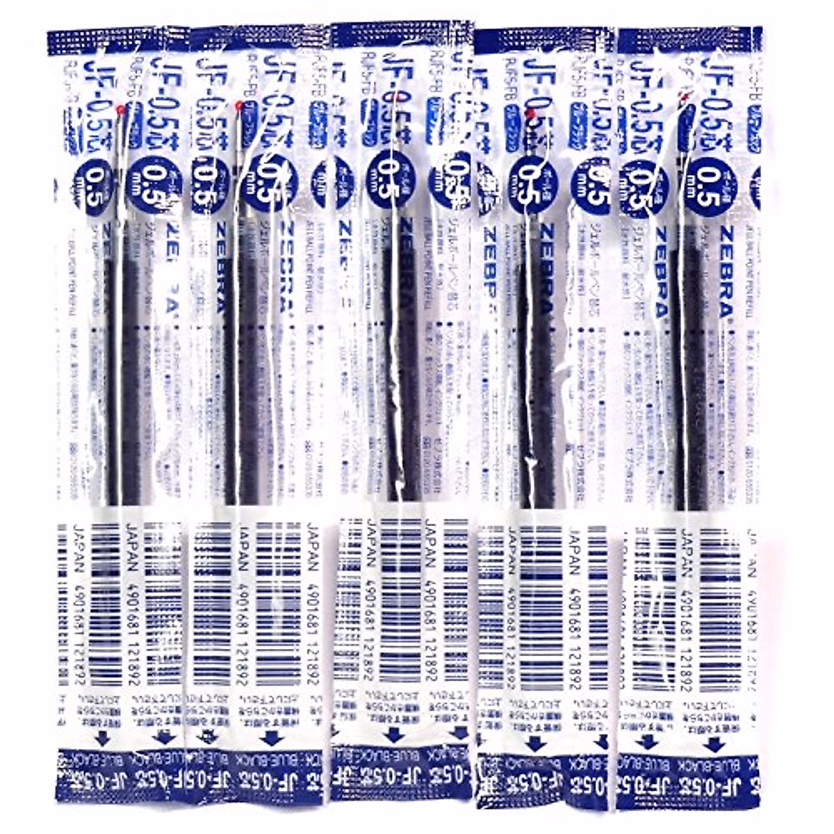 Zebra 0.5mm Blue Black Ink Refill (JF-0.5), for Zebra Sarasa Clip 0.5 Gel Ballpoint Pen(JJ15-FB), × 5 Pack/total 5 pcs (Japan Import) [Komainu-Dou Original Package]