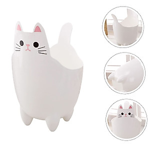 ABOOFAN Cat Shaped Trash Can Desktop Garbage Can Tiny Trash Cartoon Trash Can Cat Trash Storage Can Desk Bin Car Garbage Can Desk Trash Can Mini Storage Bucket White Pen Holder Office Pp