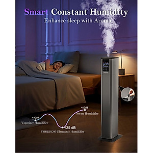 YOKEKON Cool and Warm Mist Humidifier Large Room, 3.4Gal Whole House Humidifiers for Home Bedroom1000 sq ft, Top Fill, 3 Mist Modes, 12H Timer, Aroma Box, Baby Yoga Plants, Silver