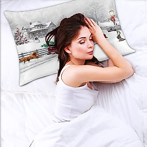 Satin Pillowcase for Hair and Skin King Size, Red Truck Dog Snowflake Christmas Silk Pillowcase Satin Pillow Cases with Envelope Closure Soft Cooling Pillow Covers Gift for Women Men, 20x40in