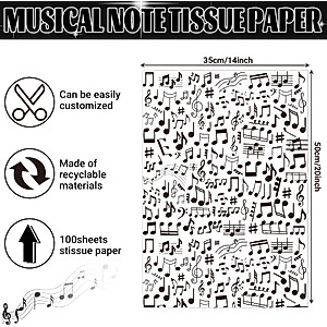 100 Sheets 20 * 14 Inches Musical Note Tissue Paper Music Design Gift Wrapping Tissue for Birthday Baby Shower Wedding Christmas Music Concert 50s Theme Party DIY Craft