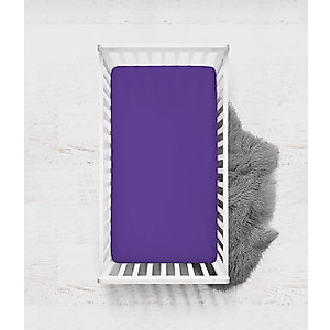 Bacati Solid Purple Fitted Crib Sheet 28" x 52", Soft Breathable Girls 100% Cotton Percale Sheet, Purple, for Girls, Fits US Standard Crib and Toddler Bed mattresses