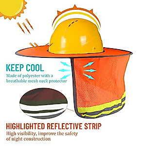 WMYCONGCONG 2 Pack Hard Hat Sun Shield Full Brim Mesh Neck Shield Sun Visor with Reflective Strip for Outdoor Construction Site Hardhats Safety Helmet Accessories, High Visibility Orange