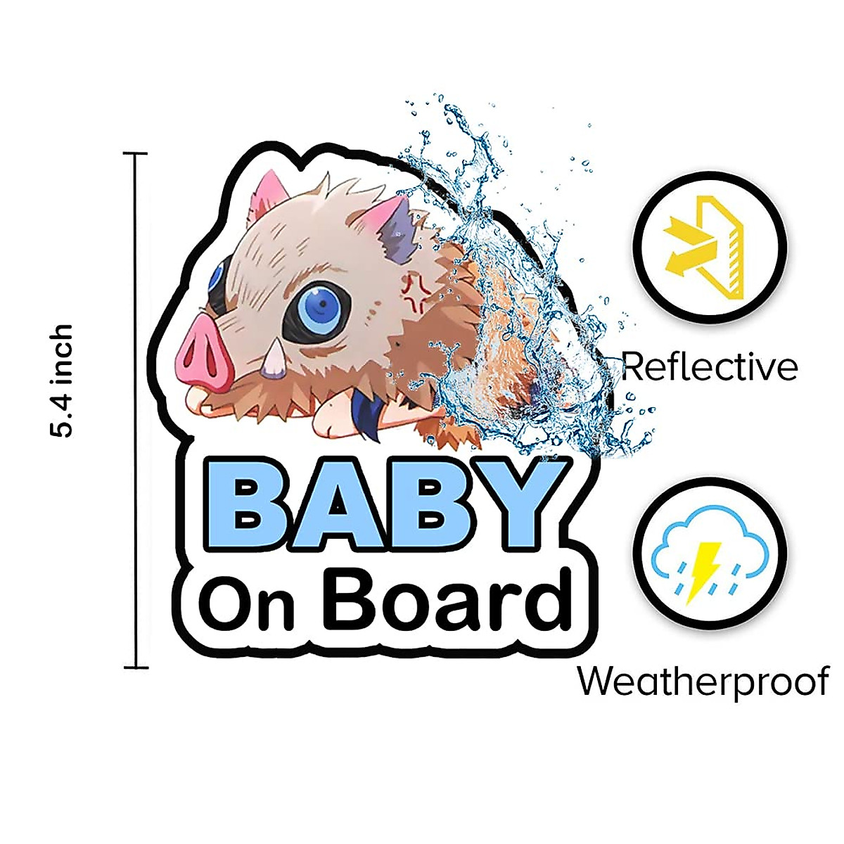 Daina Super Cute Baby Inosuke On Board Reflective Bumper Sticker, Reflective Kid Safety Slow Down Sign Sticker Decals for Cars, 1 pc. AT-027I