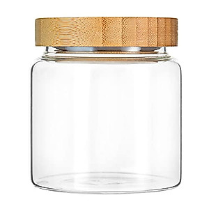 MOLADRI 480ML/16Oz Clear Cute Glass Storage Canister Holder with Airtight Bamboo Lid, Modern Decorative Small Container Jar for Coffee, Spice, Candy, Salt, Cookie, Condiment, Pepper, Sugar