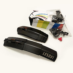 LESOVI Retractable Bike Fenders Set Fender Front & Rear Mountain Road Bike Mudguard Tyre Mud Guard with LED Light (Black)