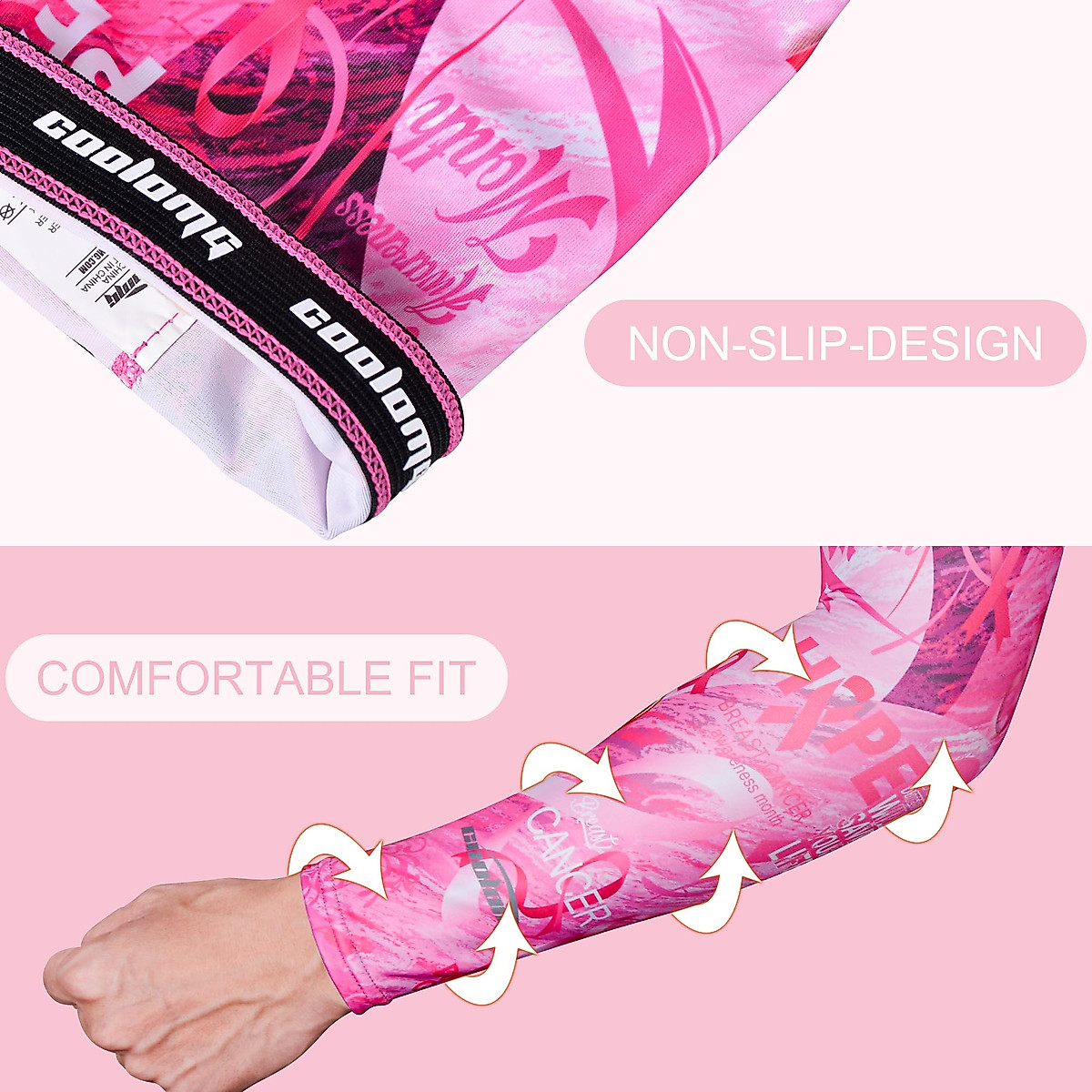 COOLOMG Pink Arm Sleeves Breast Cancer Awareness Compression Sleeves for Baseball Football Basketball M