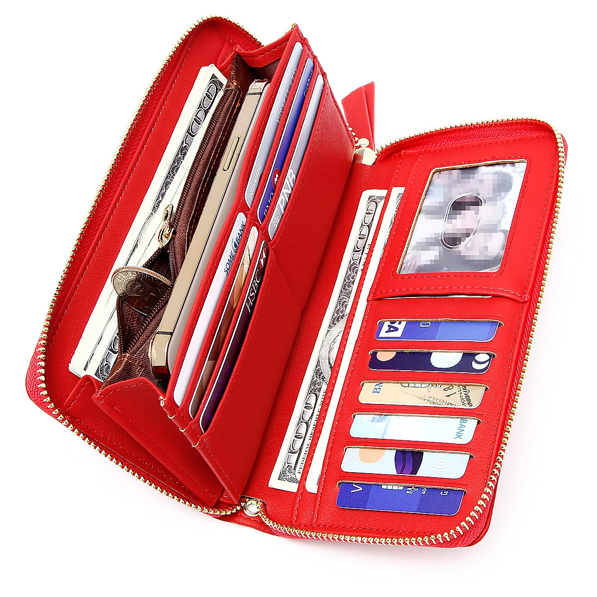 GEEAD Red Wallets for Woman, Large Capacity & Fashion Womens Wallet, Vegan Leather Credit Card Holder Clutch Wristlet Purse