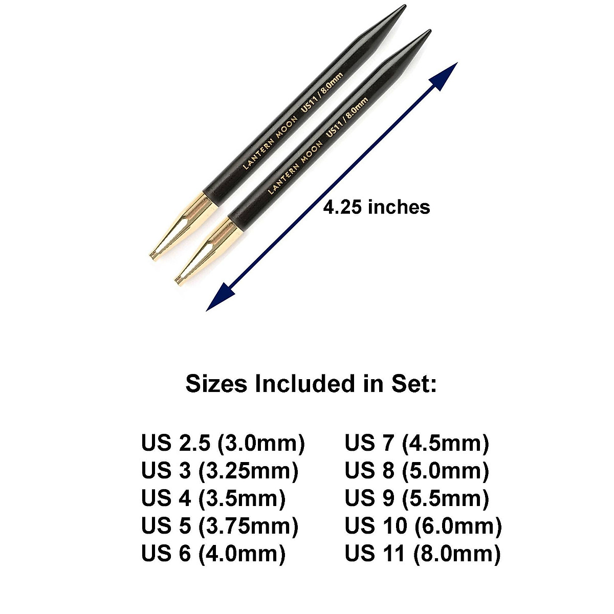 Lantern Moon Heirloom 5-Inch 10-Pair Interchangeable Circular Knitting Needle Set Handcrafted Ebony US 2.5, 3, 4, 5, 6, 7, 8, 9, 10, 11, Silk Case, 3 Cords, 4 End Caps with Project Bag