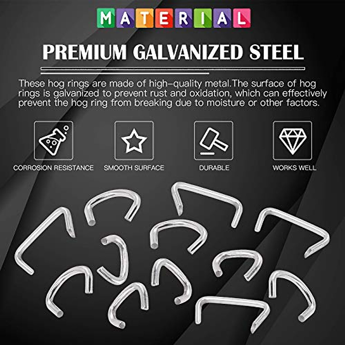 Glarks 362Pcs Hog Ring Pliers with Hog Rings Kit, 360Pcs 1/2'' 3/4'' 3/8'' Steel Hog Rings with Angled Hog Ring Pliers and Anti-Cutting Gloves for Upholstery, Fencing, DIY Craft, Furniture and more