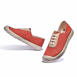 UIN Women's Fashion Sneakers Lightweight Walking Casual Slip Ons Comfortable Canvas Art Painted Travel Shoes Cadiz Ⅶ Burnt Ochre (9.5)