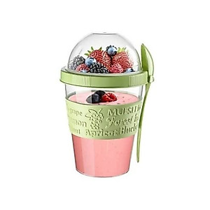 EYNEL 4 Pack On The Go Cereal Yogurt Cups with Lids and Spoon, Overnight Oats Container, Reusable Parfait Plastic Milk Jar Breakfast Crunch Granola Oatmeal Smoothie Snack Prep Bowl (4 Colors Set)