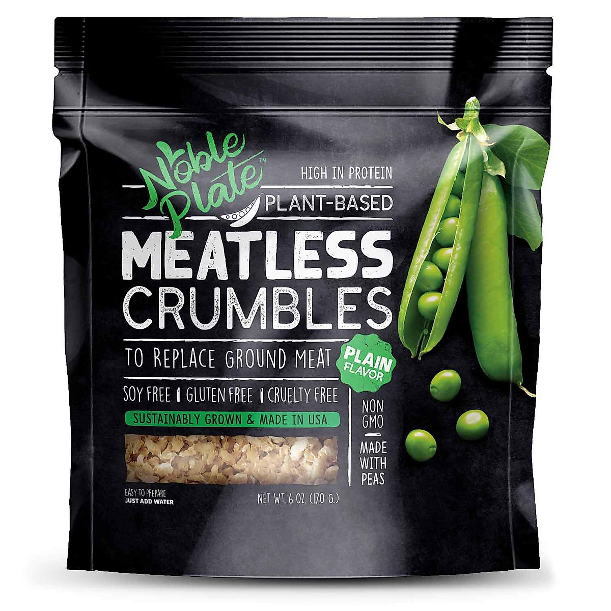 Meatless Crumbles, Soy Free, Non-GMO, Vegan, 45g Protein, 0g Net Carb, Plant-Based Vegan Meat Substitute, Made in USA, Wholesome Provisions, 170g (Plain, 1 Pack)