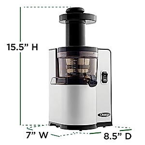 Omega VSJ843QS Vertical Masticating 43 RPM Compact Cold Press Juicer Machine with Automatic Pulp Ejection, 150-Watt, Silver