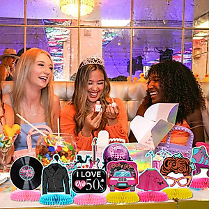 ZCPTZ 12 Pcs 1950's Rock and Roll Honeycomb Centerpieces 50's Party Decorations 50s Retro Table Toppers Table Centerpieces for 50's 60's Theme Music Party Supplies Favors