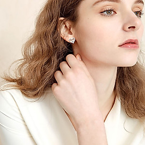 Heart Stud Earrings for Women - Sterlings Silver Hypoallergenic Cubic Zirconia Double Heart Shaped Earrings Gift for Mom Her Wife Lady,White