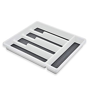 HaWare Silverware Tray for Drawer with Five Sections, Flatware Organizer/Cutlery Holder with Soft Grip Lining and Non-slip Rubber Feet, Multi-Purpose Storage for Kitchen, Office, Bathroom Supplies