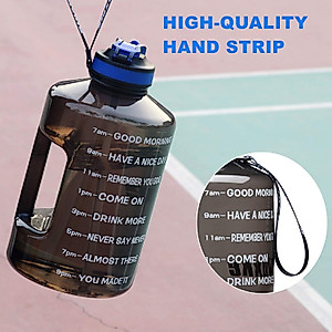 SLUXKE 1 Gallon Water Bottle with Time Marker BPA Free Motivational, 128oz Leak Proof Water Bottle Jug with Handle and Straw Black